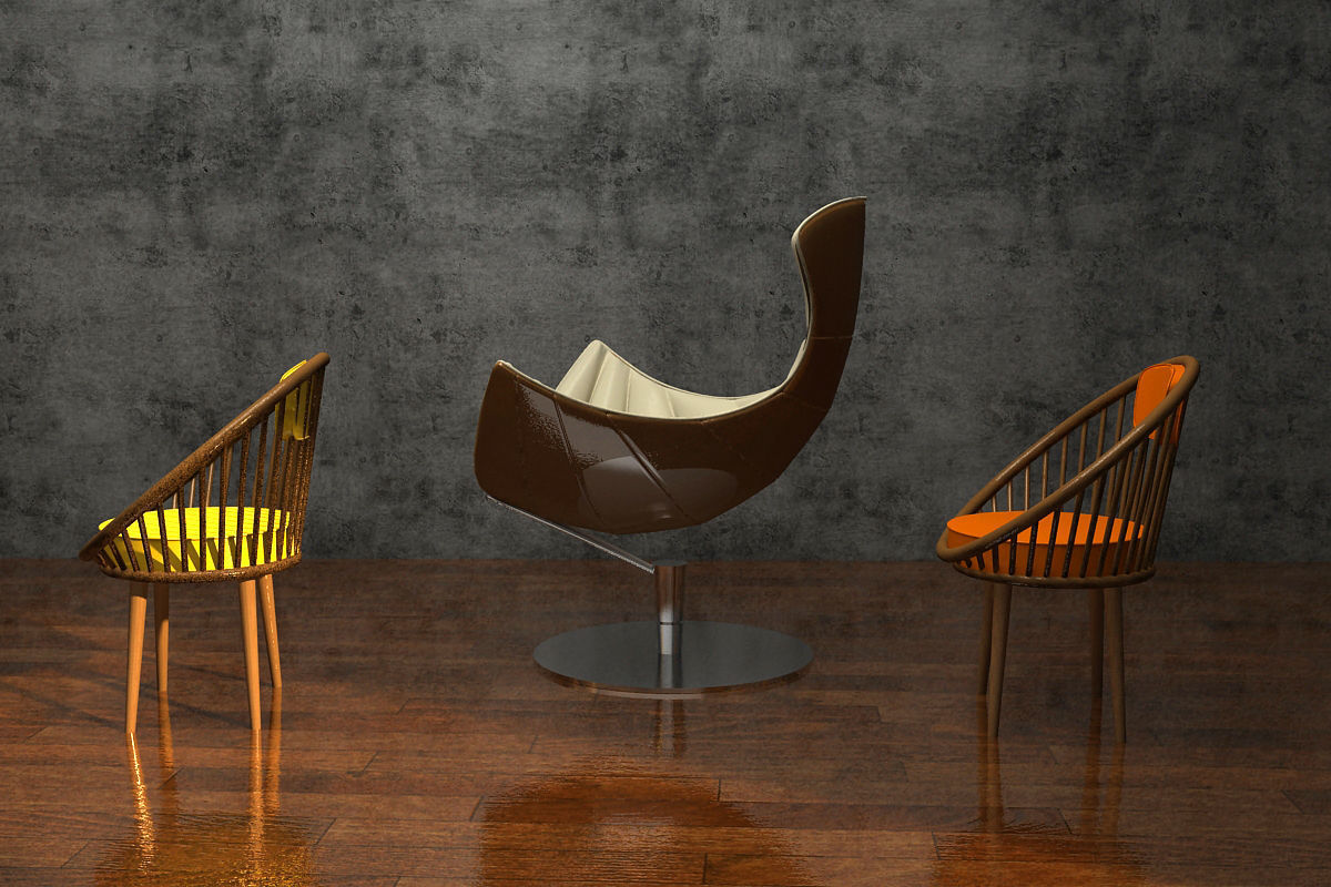 Lobster chairs and colorful vintage round chairs design 3D model | CGTrader
