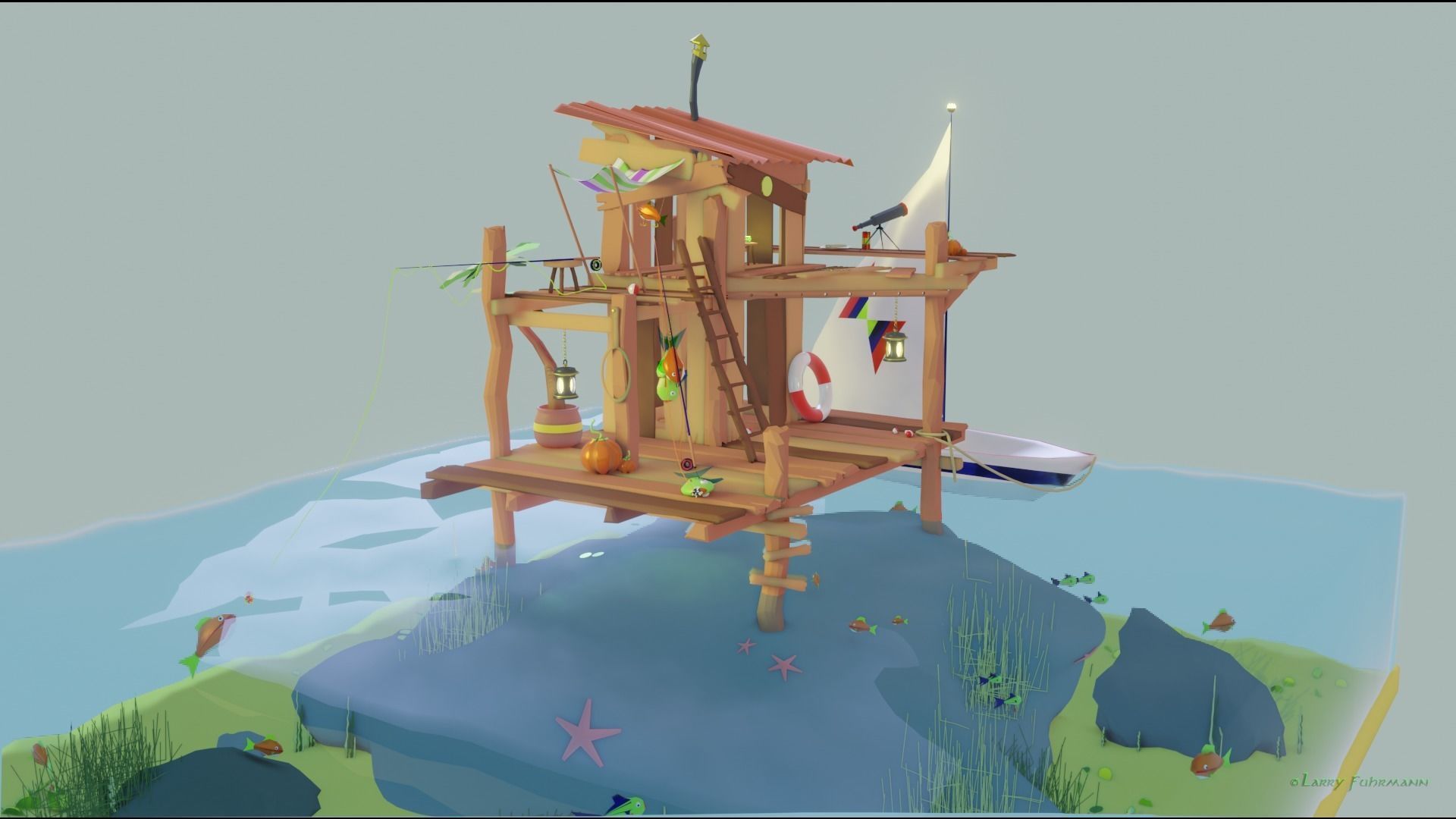 Fishing Shack Scene 3D model | CGTrader
