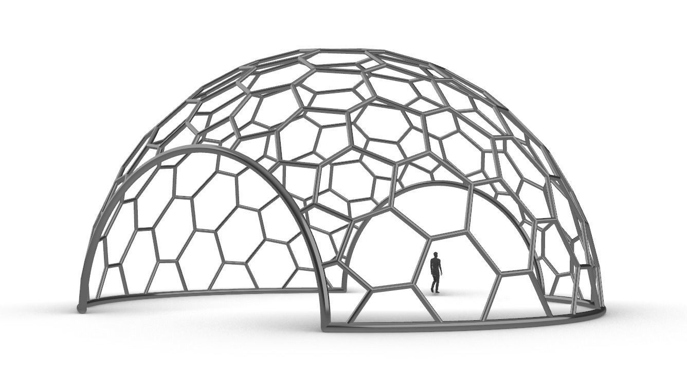 Hexagonal Dome structure Geodesic Like Wireframe Design V2 3D model ...