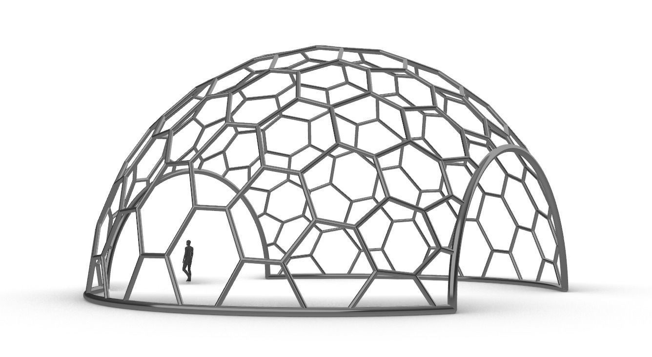 Hexagonal Dome structure Geodesic Like Wireframe Design V2 3D model ...