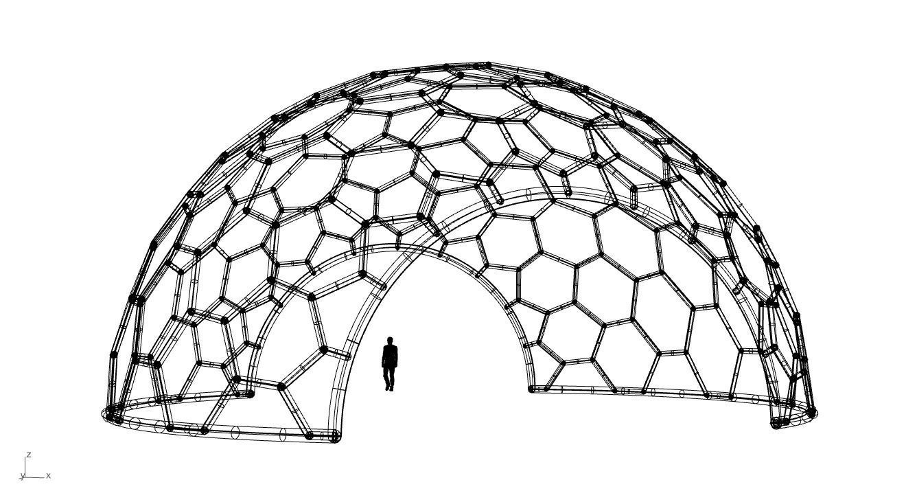 Hexagonal Dome structure Geodesic Like Wireframe Design V2 3D model ...