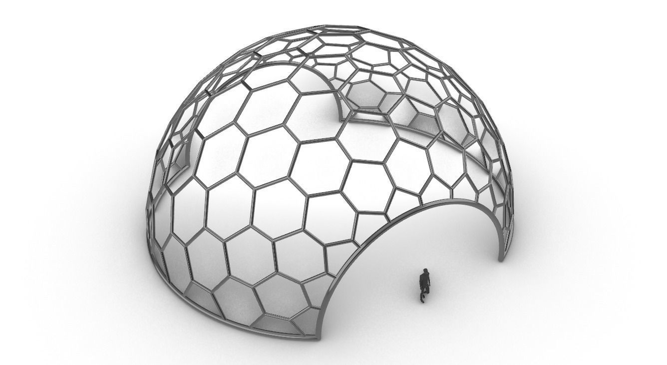 Hexagonal Dome structure Geodesic Like Wireframe Design V2 3D model ...