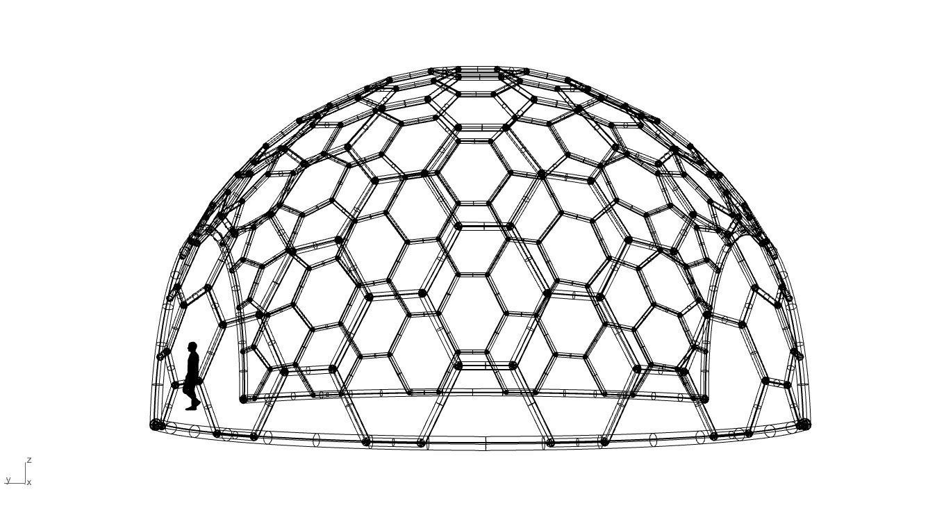 Hexagonal Dome structure Geodesic Like Wireframe Design V2 3D model ...