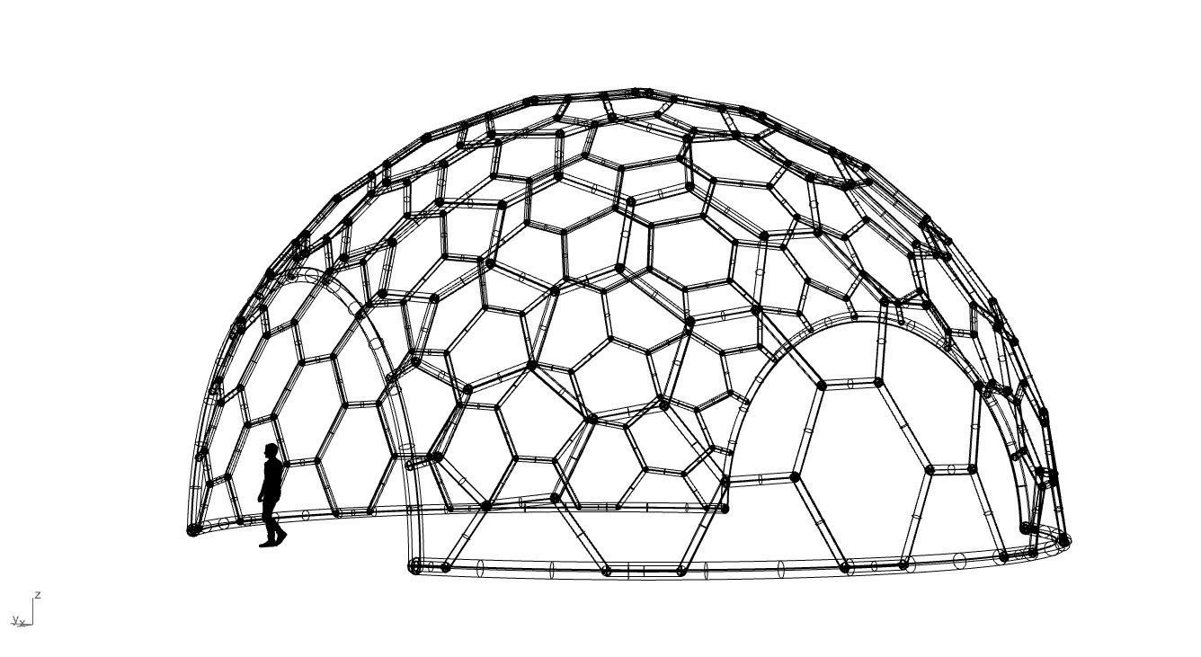 Hexagonal Dome structure Geodesic Like Wireframe Design V2 3D model ...