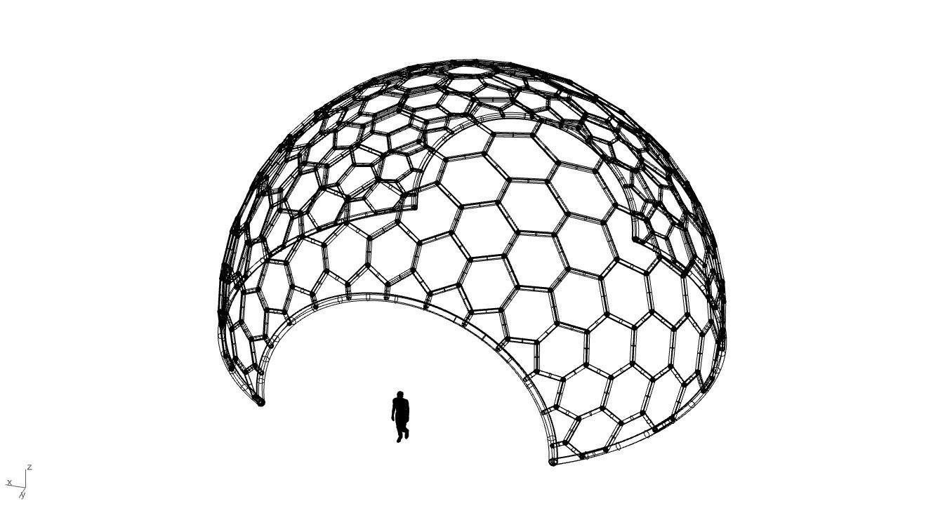 Hexagonal Dome structure Geodesic Like Wireframe Design V3 3D model ...
