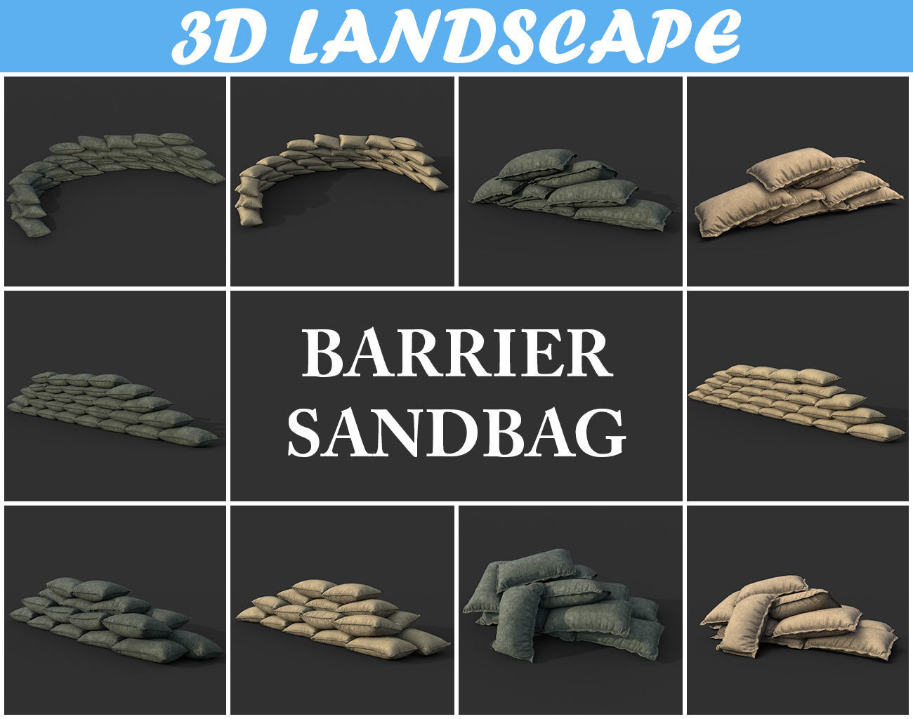 Low poly Sandbag Pack 200203 free VR / AR / low-poly 3D model | CGTrader