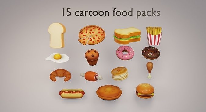 3D model 15 cartoon food assets VR / AR / low-poly | CGTrader