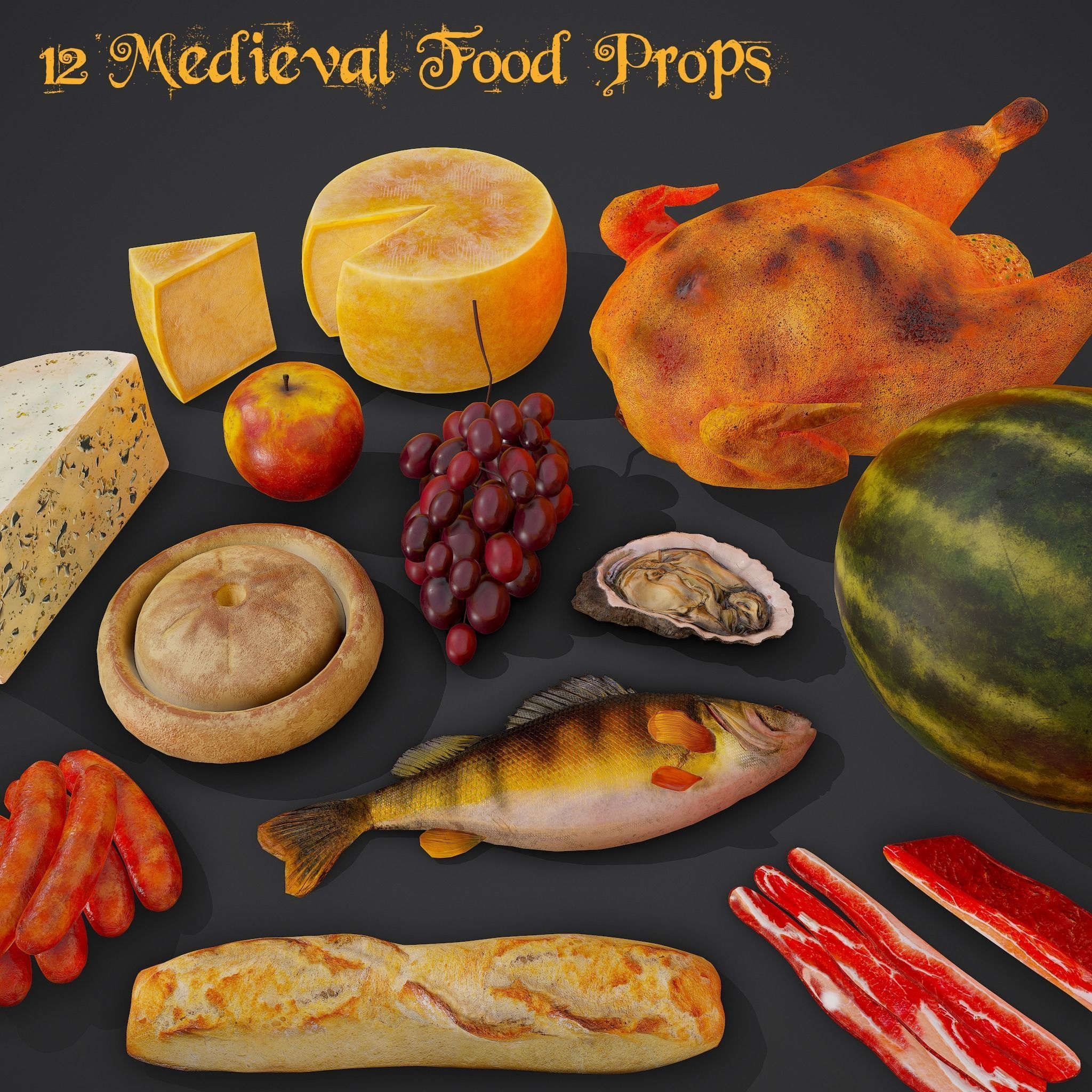 3D Model Collection 12 Medieval Food Props VR / AR / low-poly | CGTrader