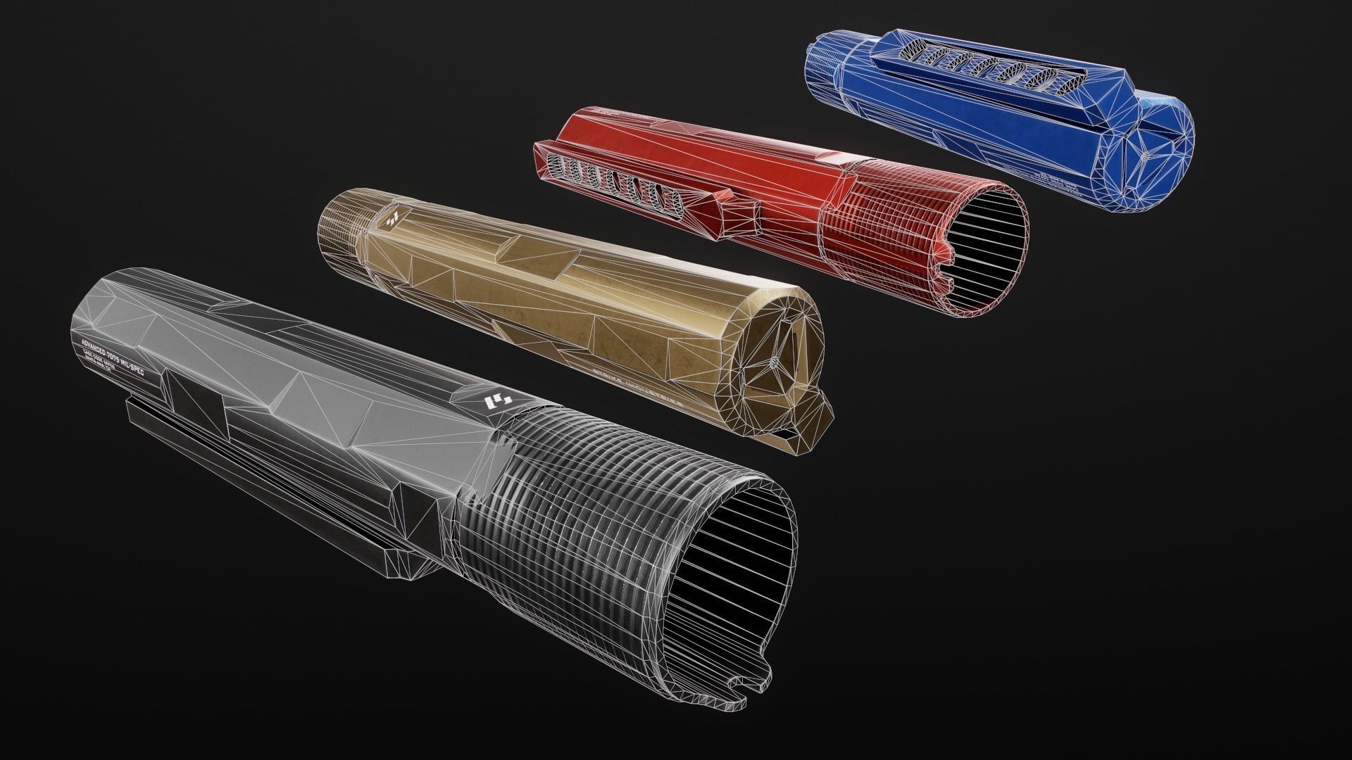 AR15 Carbine Buffer Tubes collection free VR / AR / low-poly 3D model ...