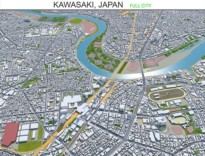 3D model Kawasaki City in Japan 50km VR / AR / low-poly | CGTrader