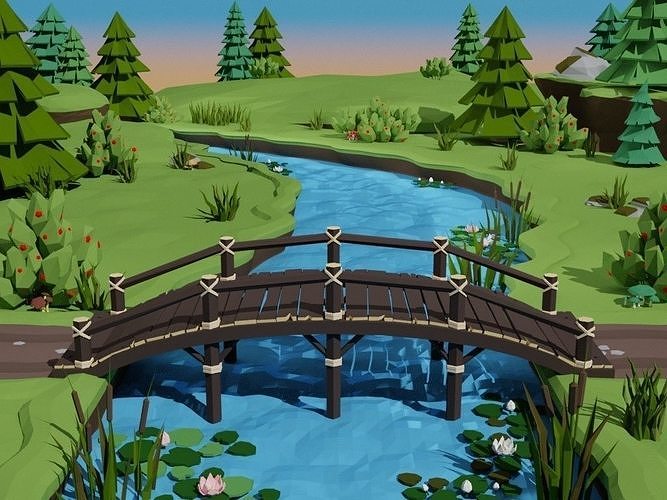 3D model Low poly wooden bridge VR / AR / low-poly | CGTrader