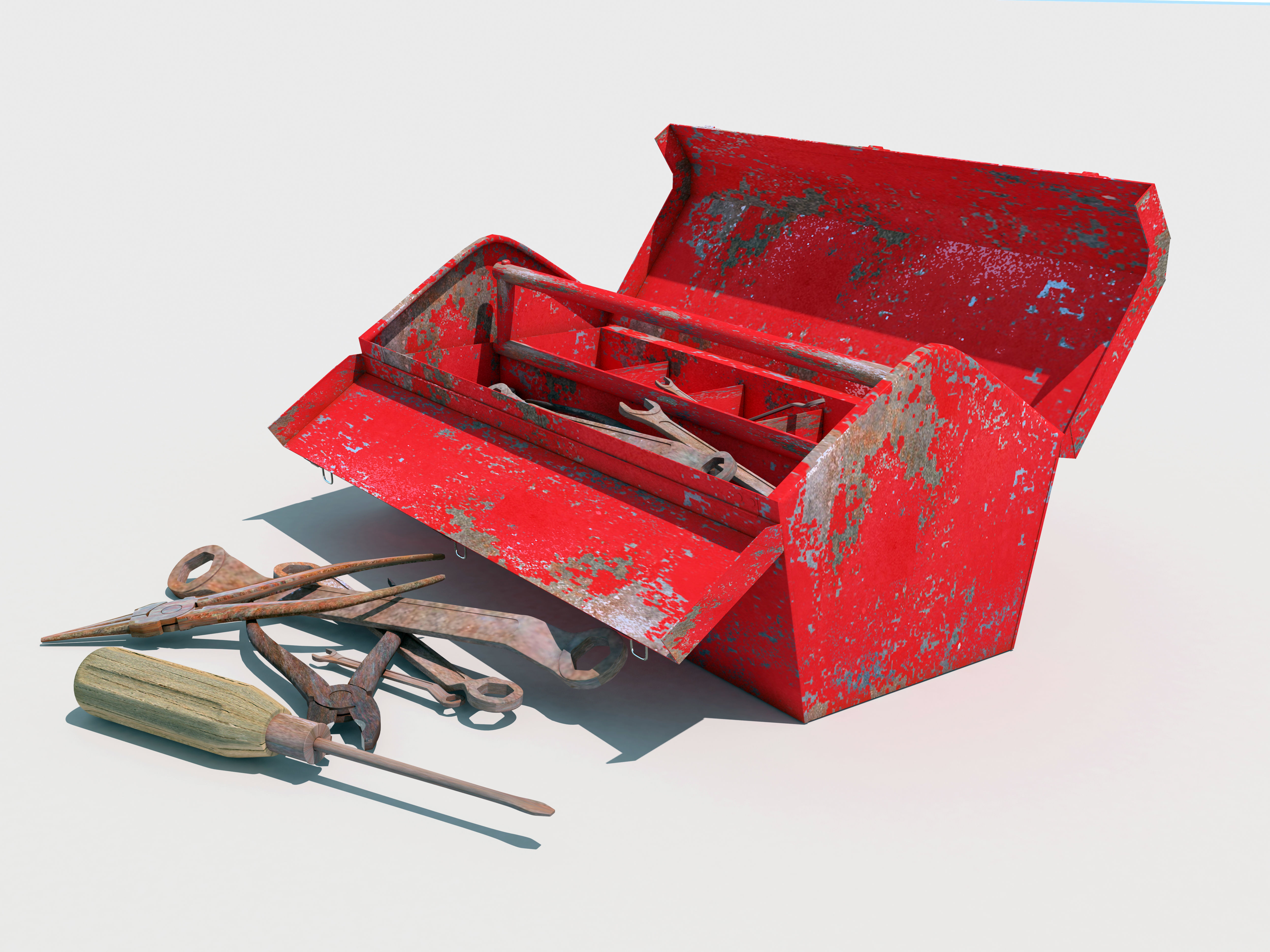 old toolbox with tools 3D model rigged | CGTrader