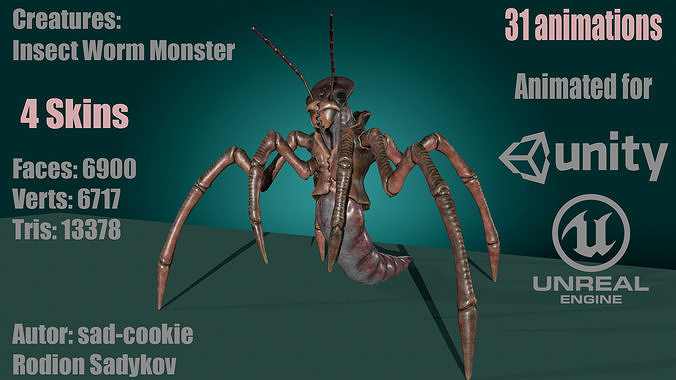 3D model Insect Worm Monster VR / AR / low-poly rigged animated | CGTrader