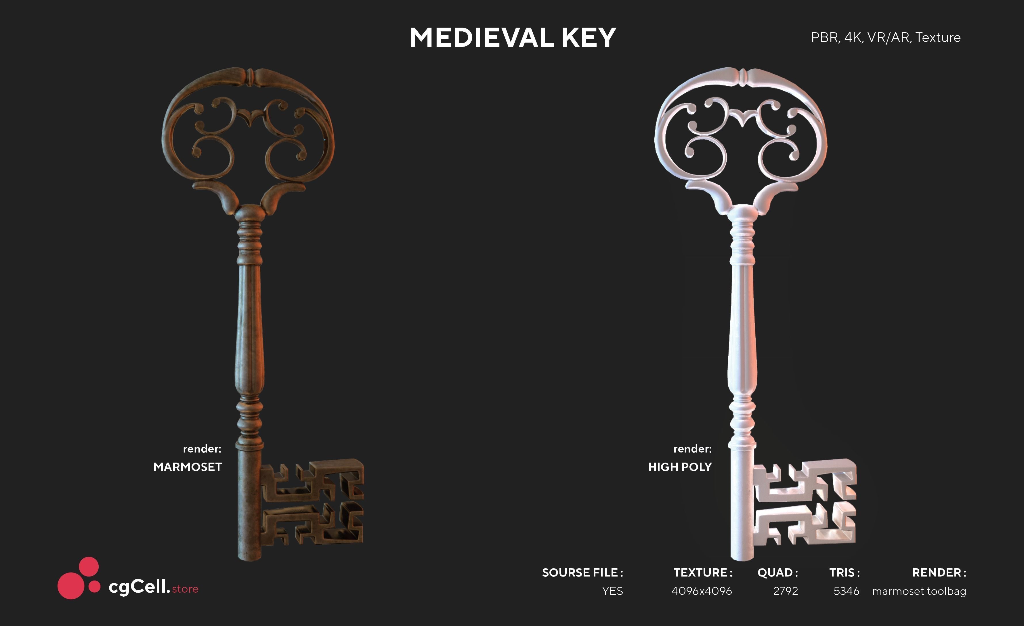 3D model Medieval Keys Set 04 AR low-poly 3D model VR / AR / low-poly ...