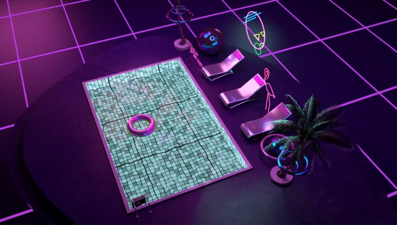 3D model Retro Wave Scene - Vaporwave VR / AR / low-poly | CGTrader