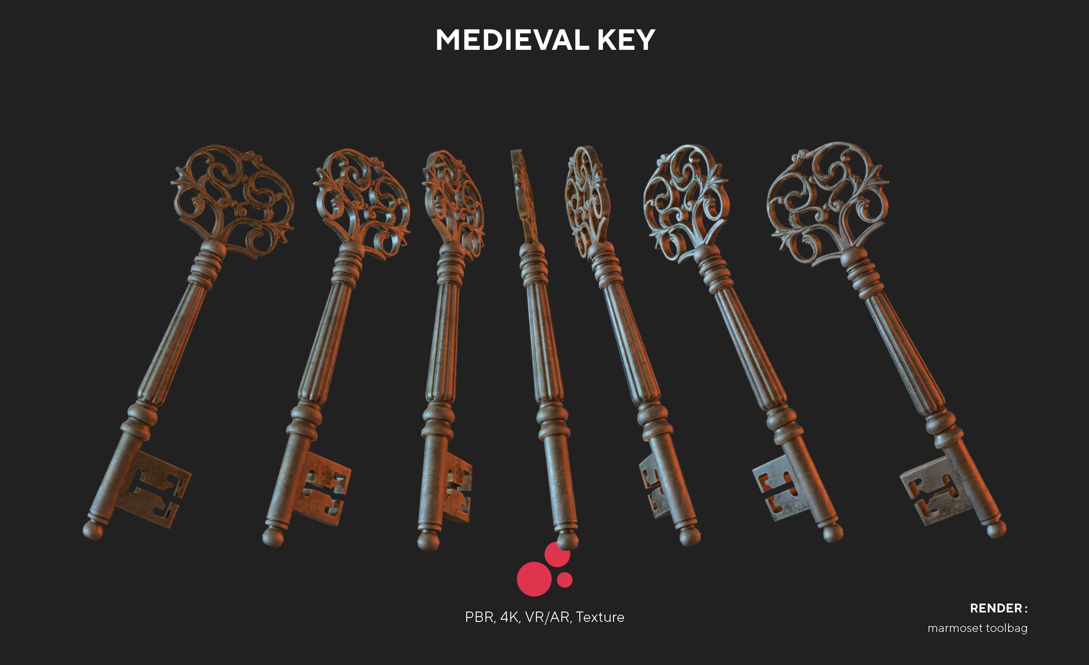 3D model Medieval Keys Set 05 AR low-poly 3D model Low-poly 3D model VR ...