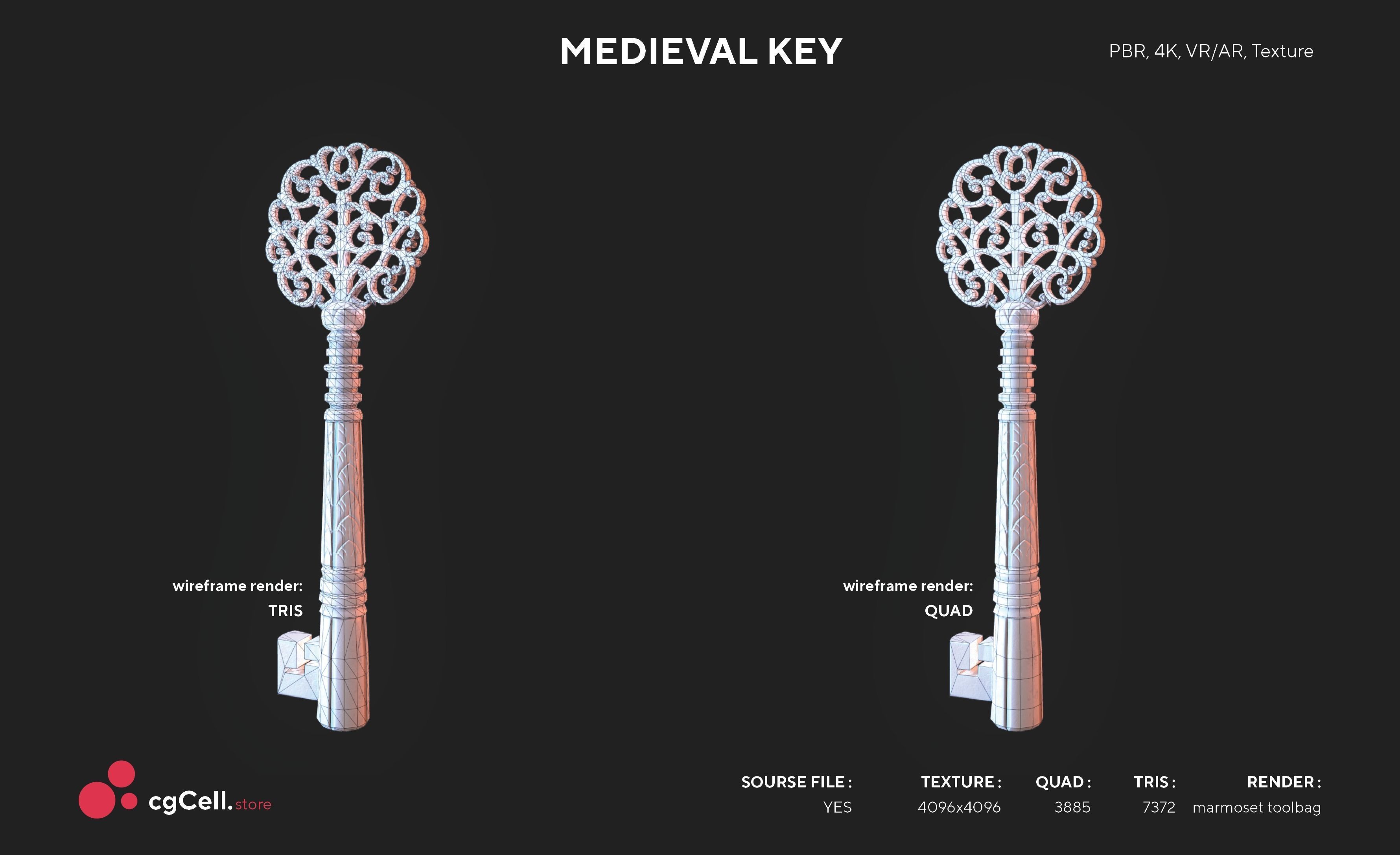 3D model Medieval Keys Set 05 AR low-poly 3D model Low-poly 3D model VR ...