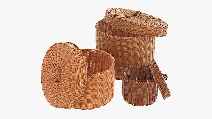 Three wicker boxes 3D model | CGTrader