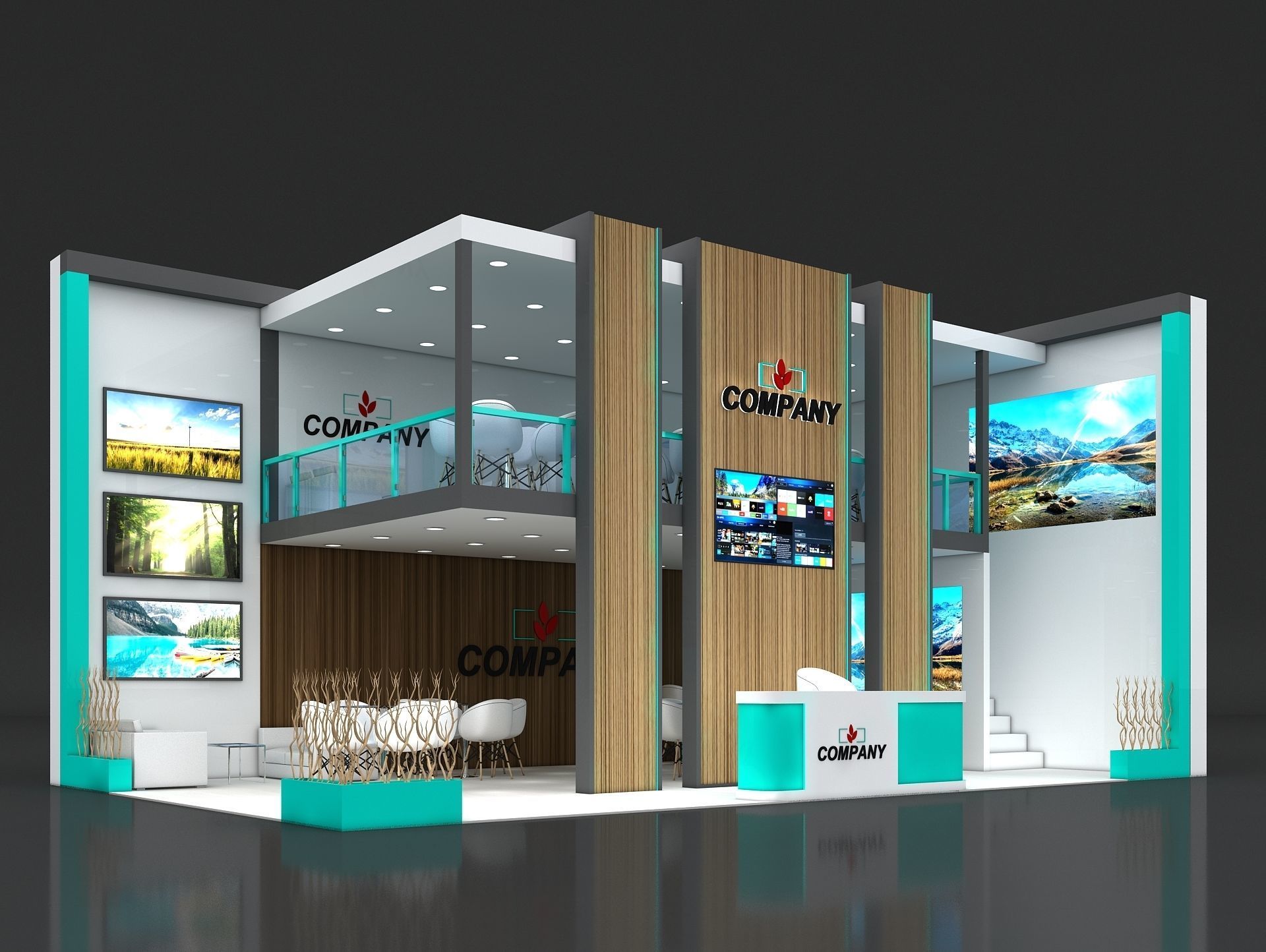 Exhibition Stand Stall 10x6m Height 500 cm 2 Side Open 3D