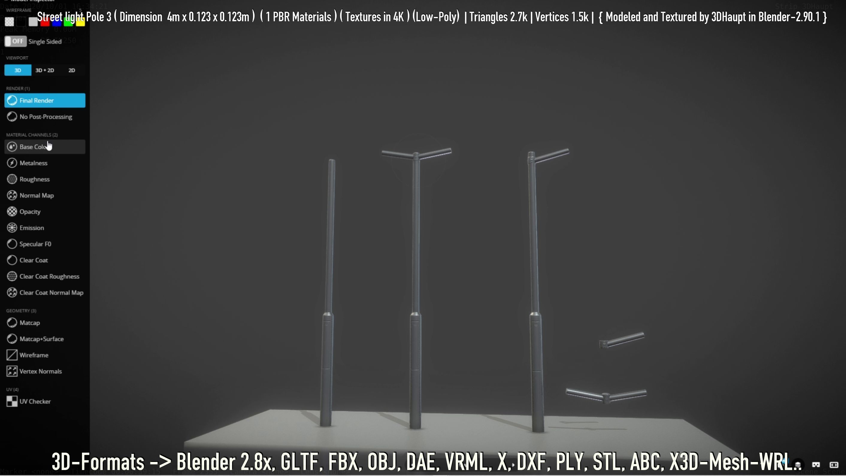 3D model Low-poly street light pole 3 VR / AR / low-poly | CGTrader