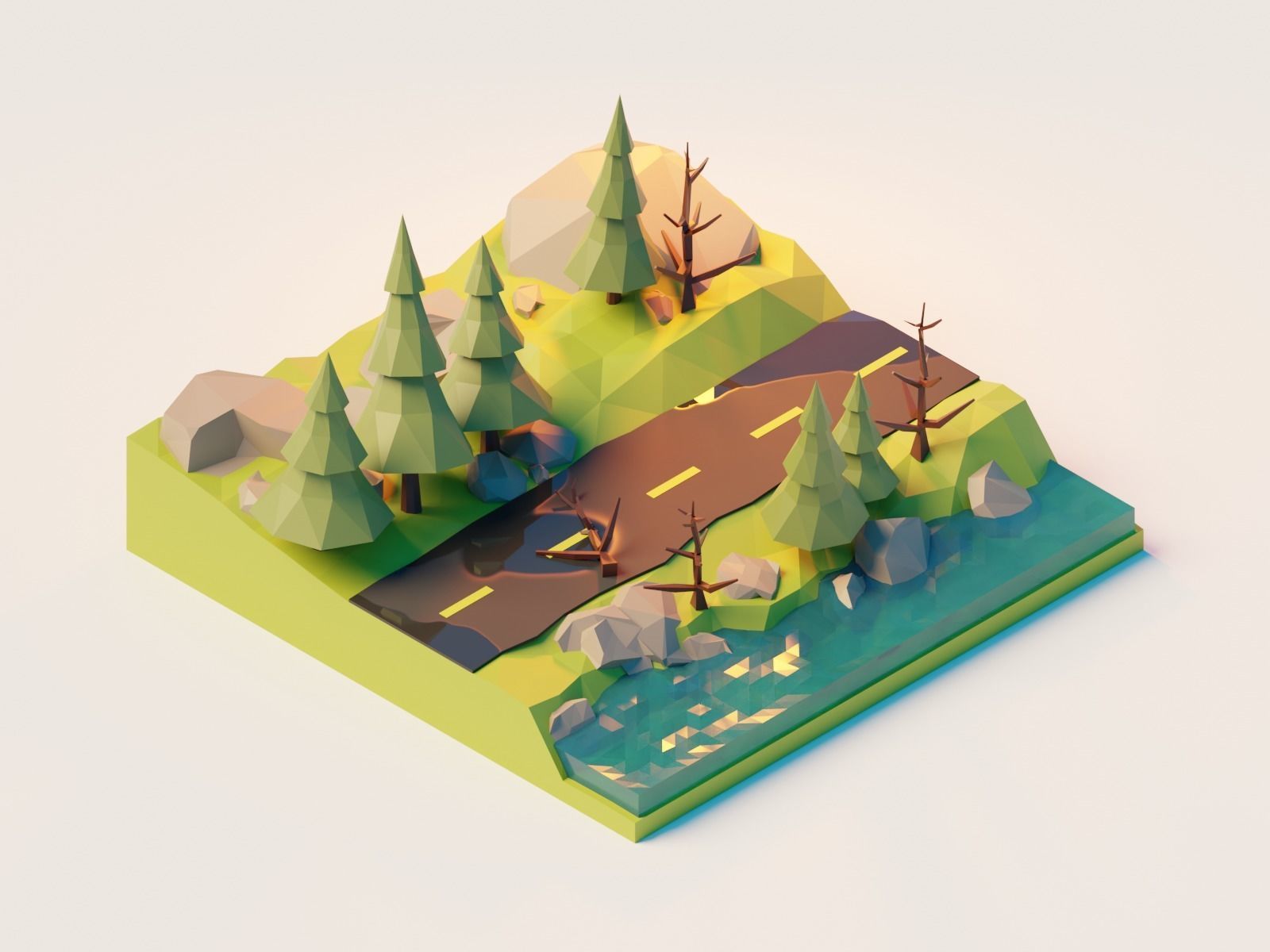 3D model Forest Road Low Poly VR / AR / low-poly | CGTrader