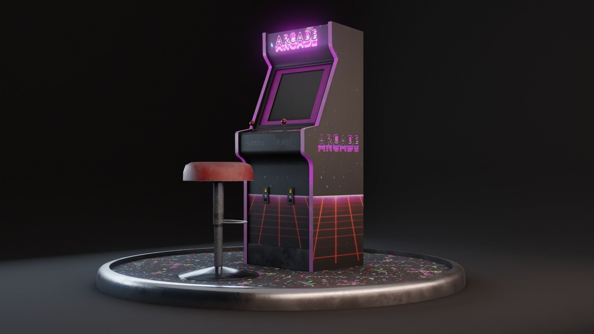 3D model 4 Arcade Machines with Chair - Retro - Game Ready VR / AR ...