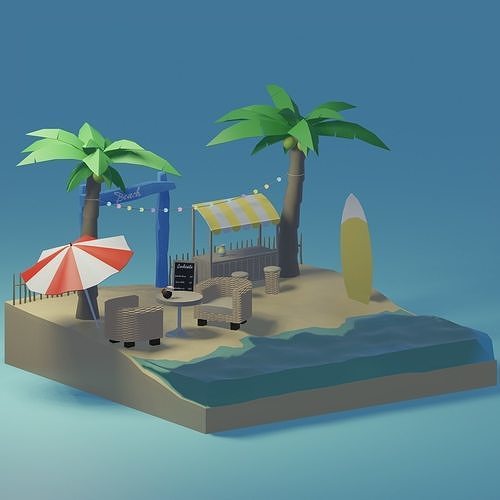 3D model Beach VR / AR / low-poly | CGTrader