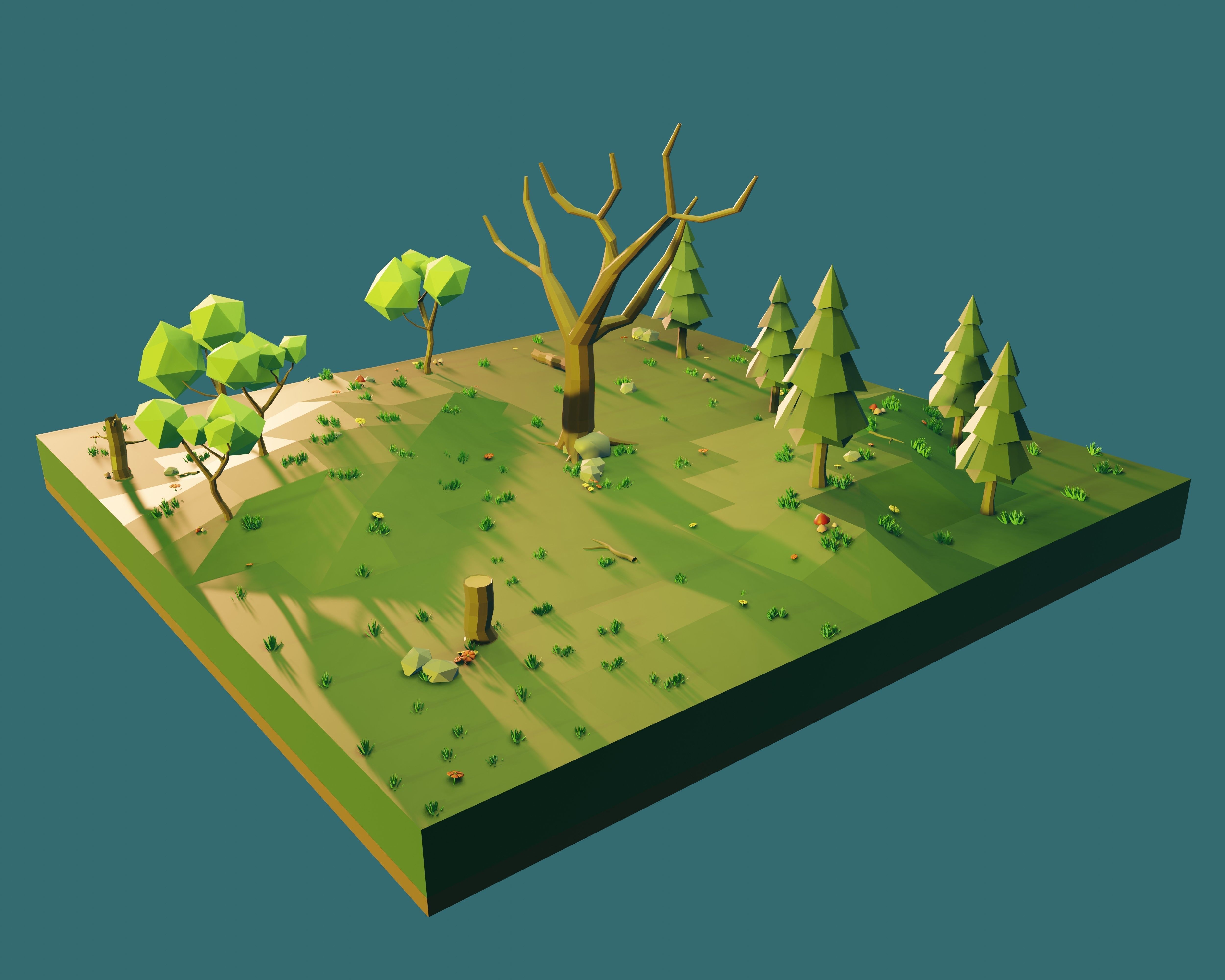 Low poly Forest polygonal terrain with trees and grass free VR / AR / low-poly 3D model | CGTrader