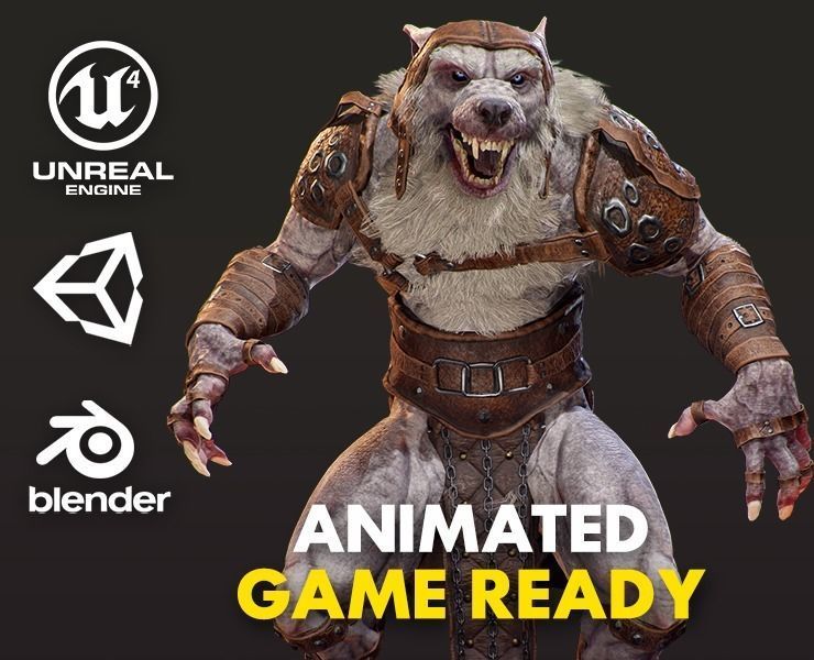 3D model Armored Werewolf Commander VR / AR / low-poly rigged animated ...