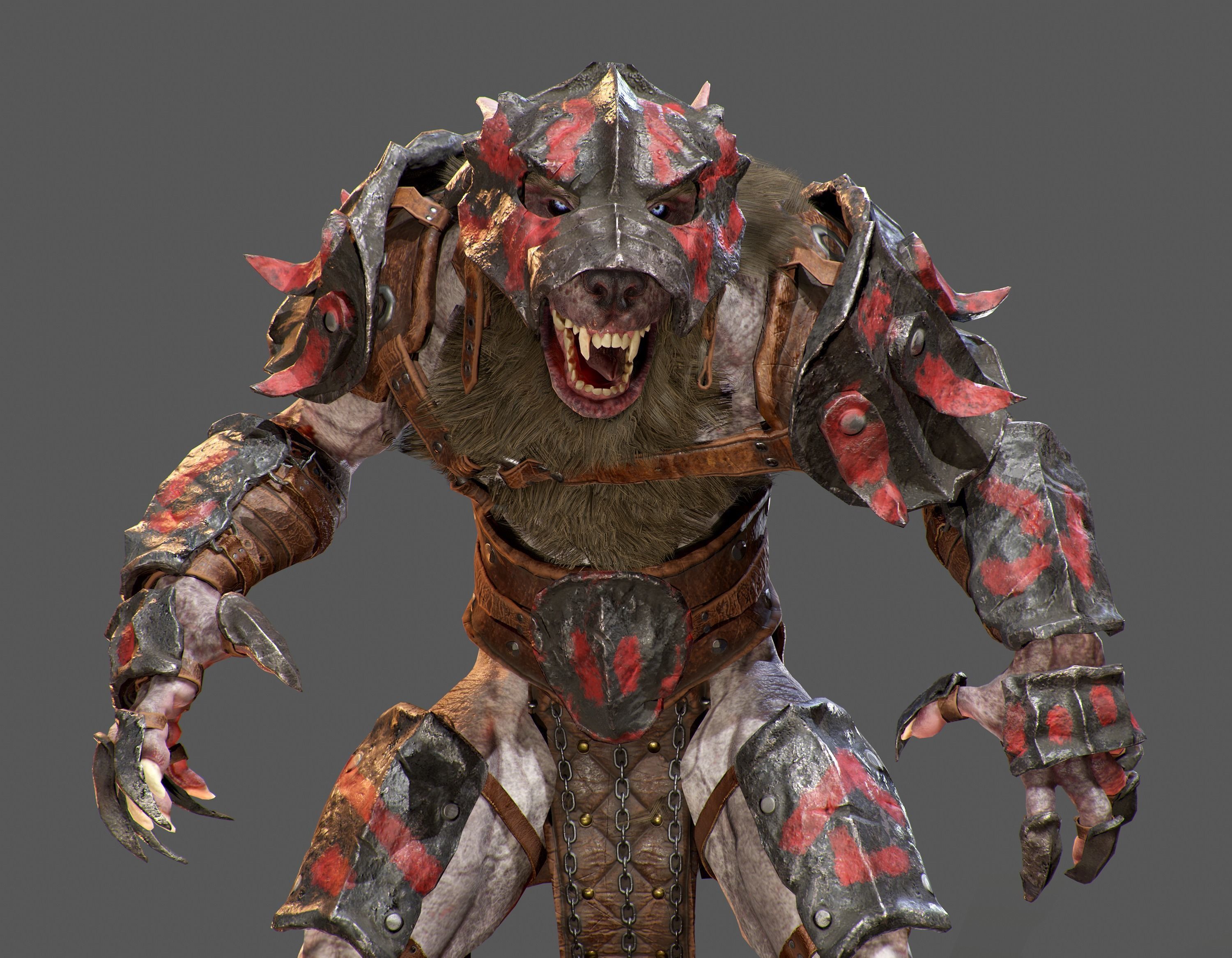 3D model Armored Werewolf Commander VR / AR / low-poly rigged animated ...