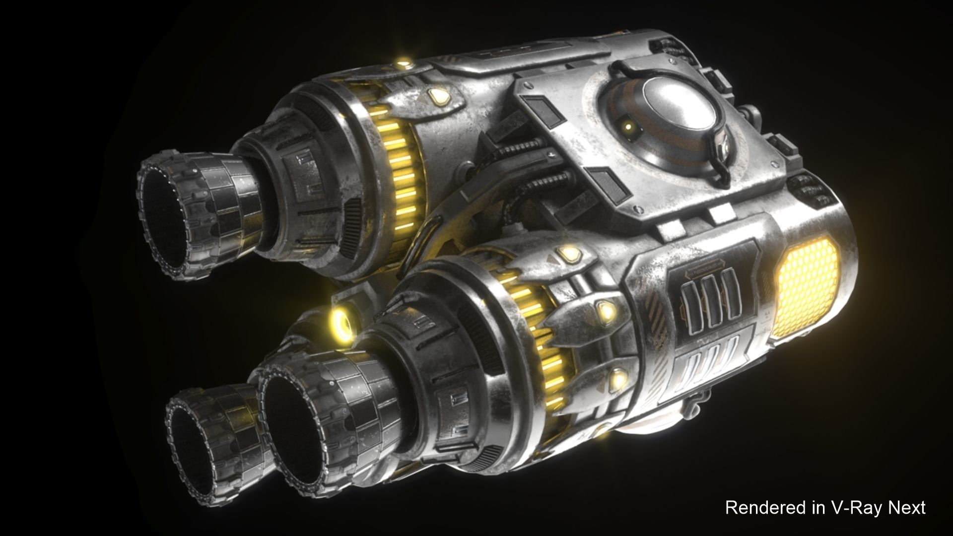 Triple Spaceship Fusion Thruster 3D model rigged | CGTrader