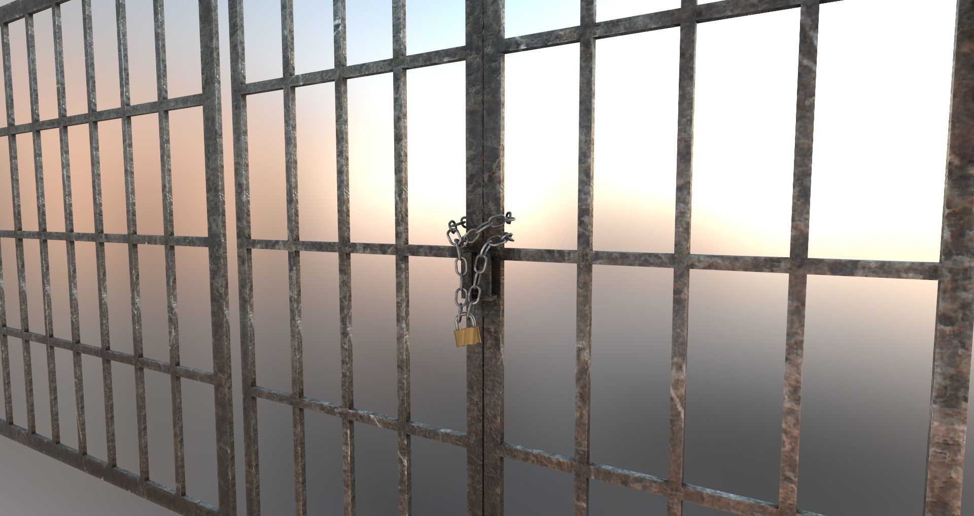 3D model Iron Dungeon Prison Bars With Chains and Padlock PBR VR / AR ...