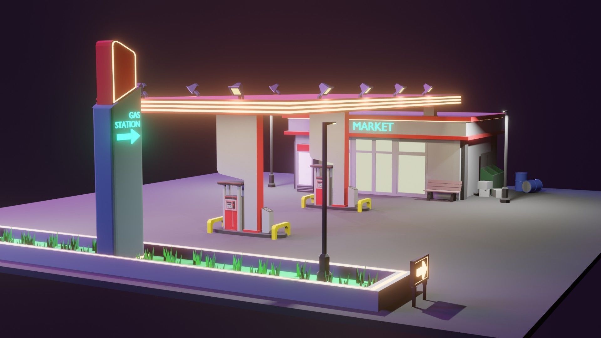 3D model Low Poly Gas Station 3D Model VR / AR / low-poly | CGTrader