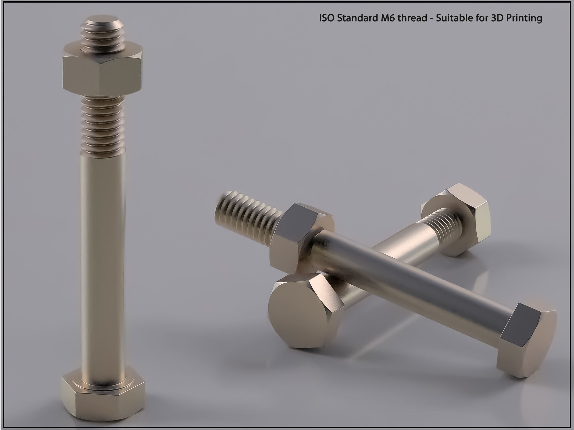 Bolt and Nut M6 thread Suitable for 3D Printing 3D model 3D printable | CGTrader