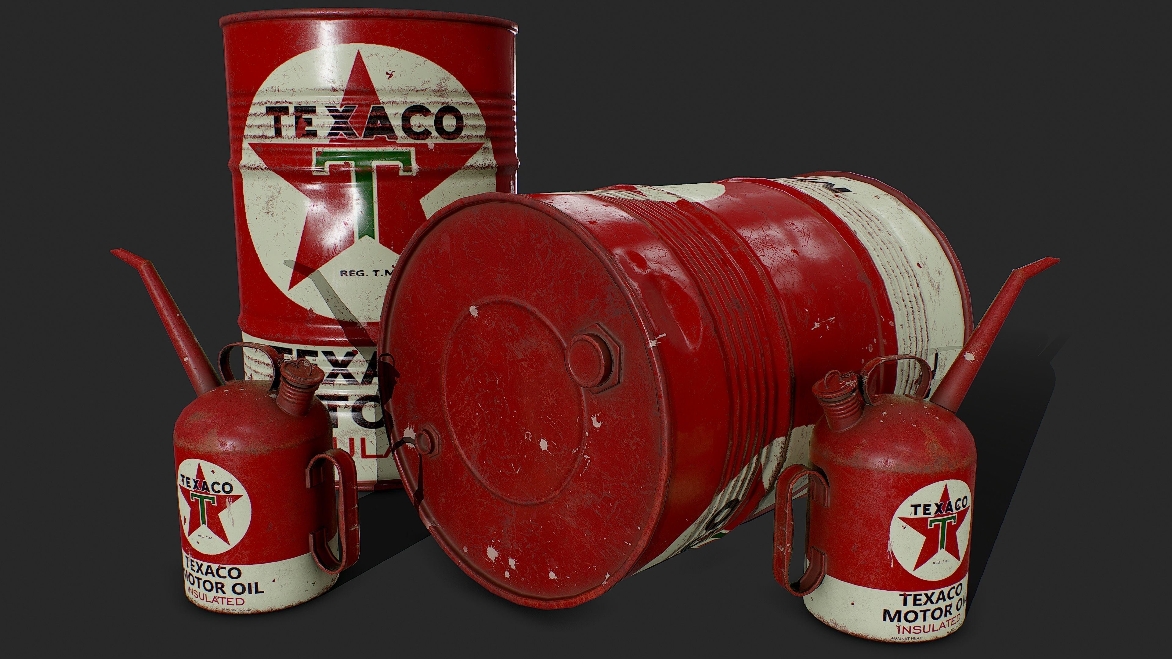 3D model Old TEXACO Motor Oil Barrel and Canister VR / AR / low-poly ...