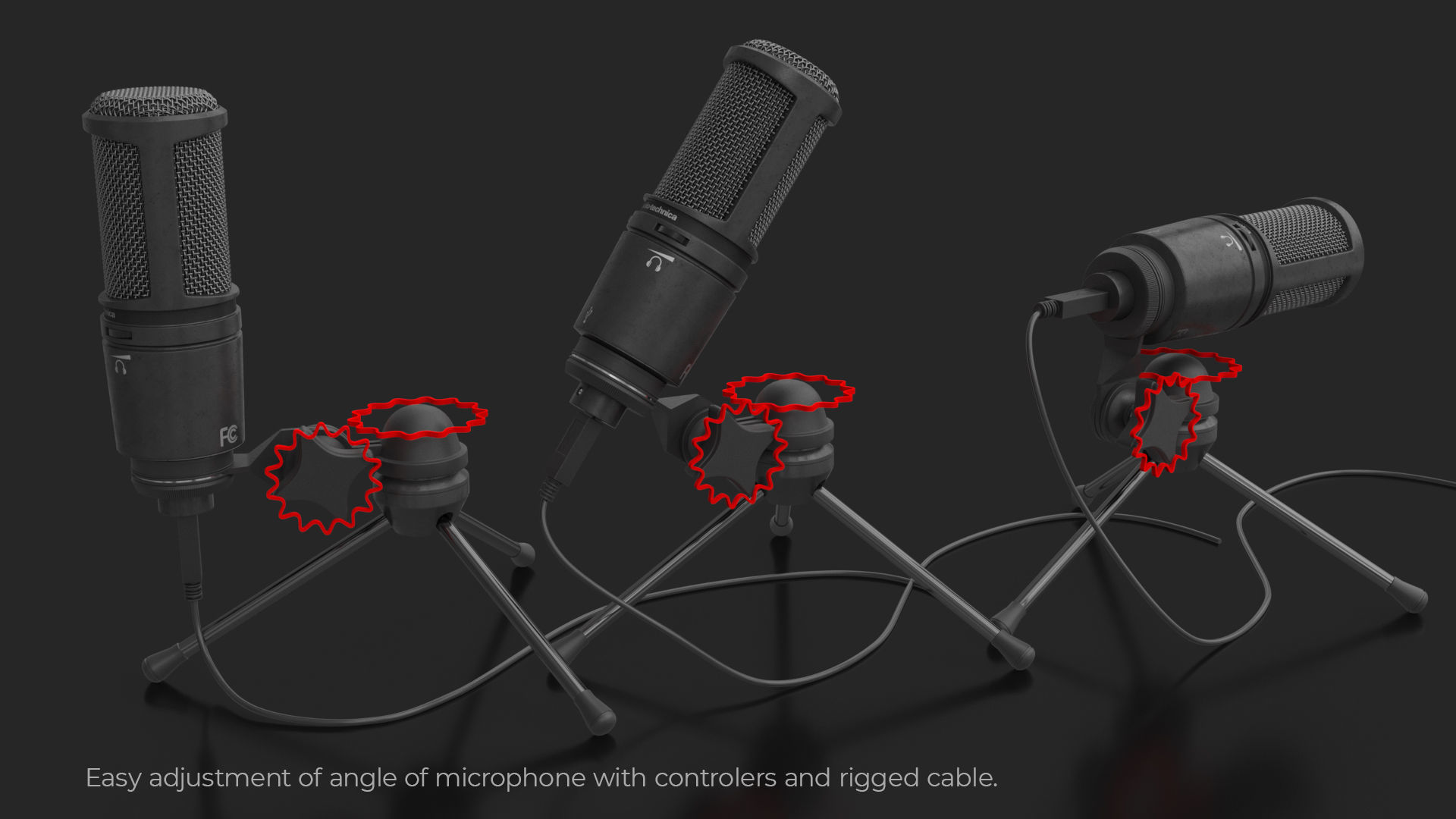 Audio-Technica AT2020 Microphone with USB port on tripod stand 3D model ...