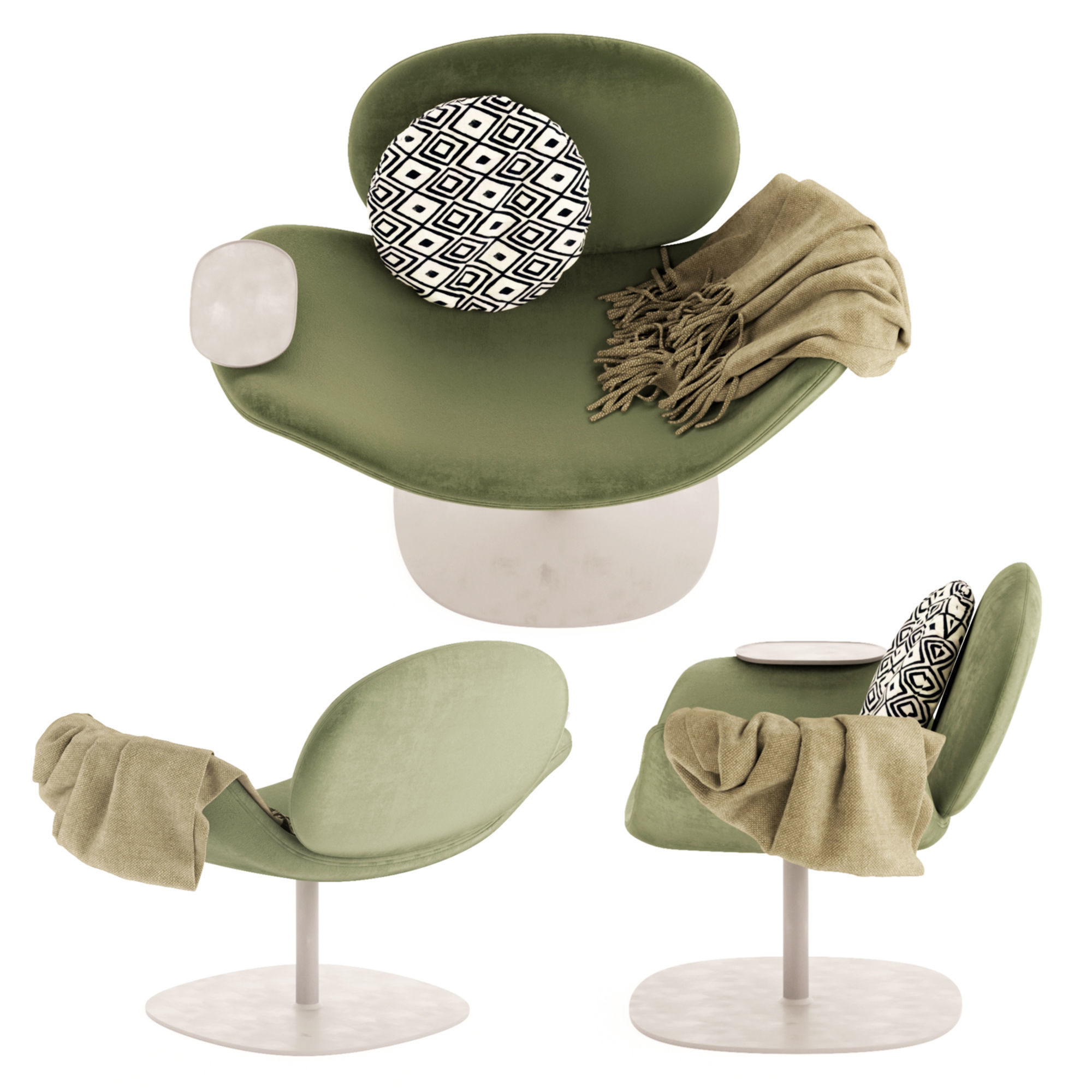 DOVE NATUZZI armchair with throw blanket and cushion 3D model | CGTrader