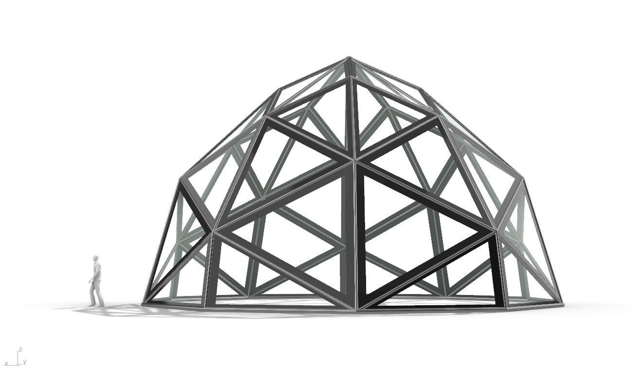 Triangulated Dome Pavilion wireframe structure with Glass Panels 3D ...