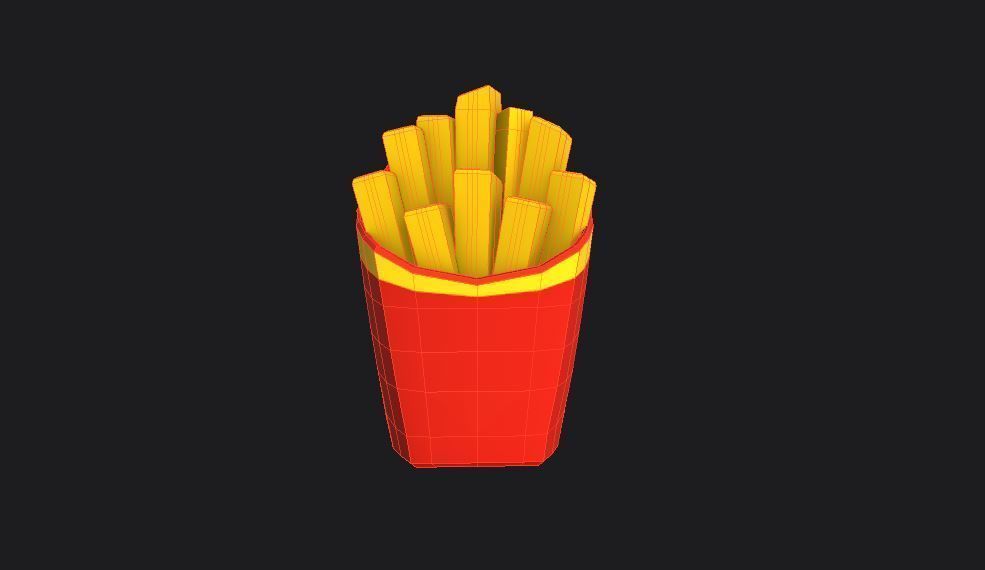 3D model Fries french with fast food paper box VR / AR / low-poly ...