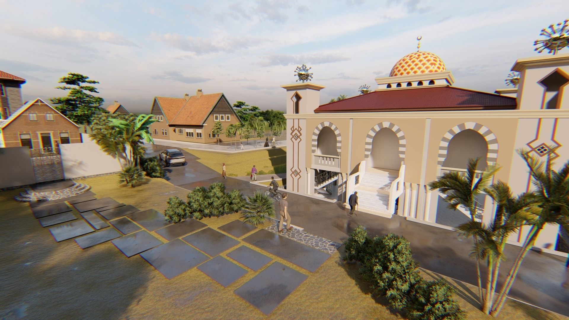 Mosque with garden parking and basement 3D model | CGTrader