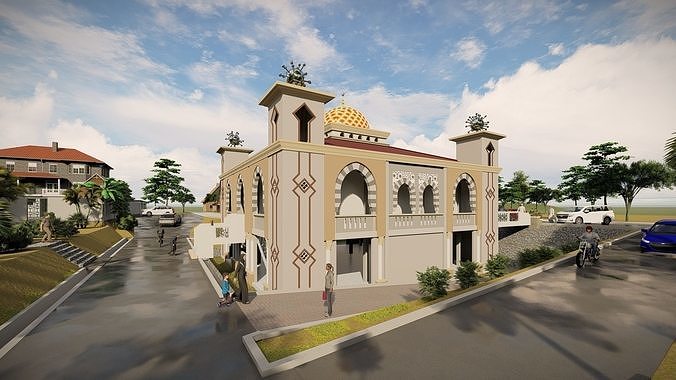 Mosque with garden parking and basement 3D model | CGTrader