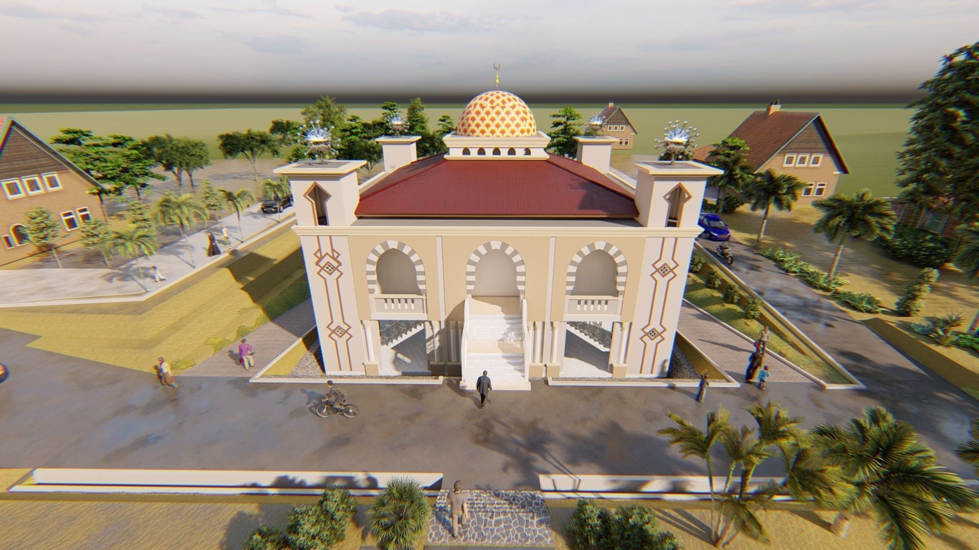 Mosque with garden parking and basement 3D model | CGTrader