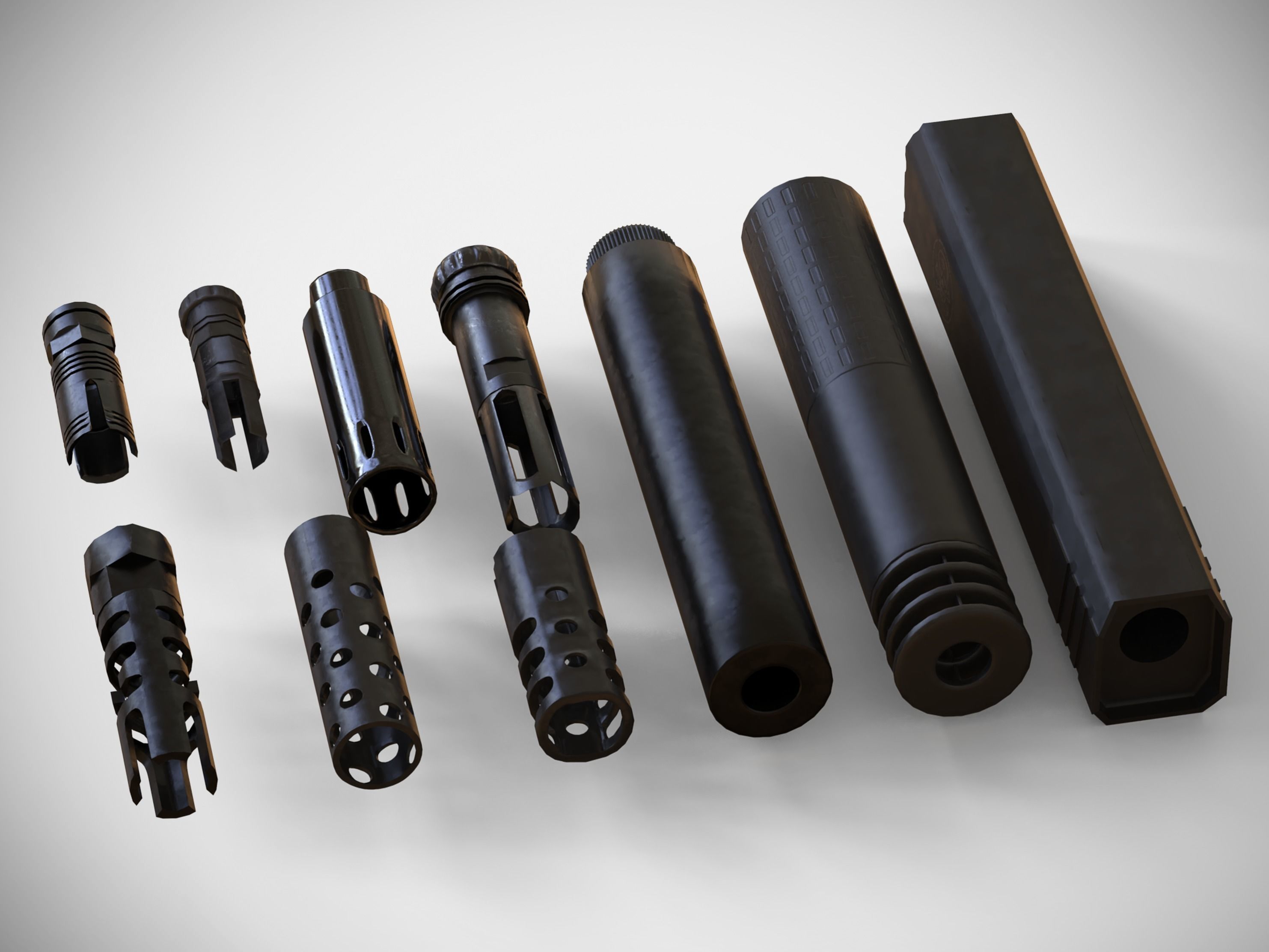 3D model Barrel Attachments Pack - Flash - Muzzle - Suppressor - PBR VR ...
