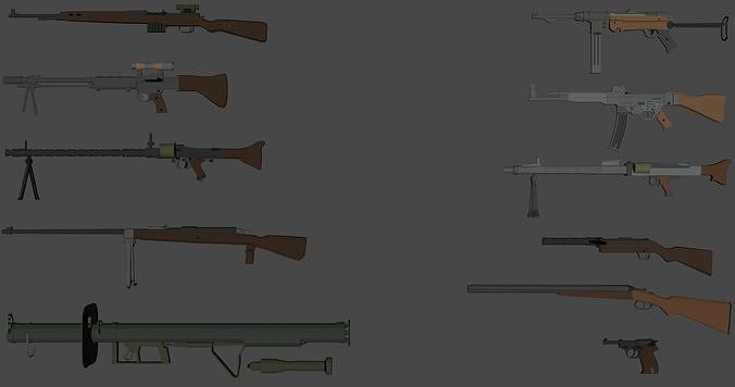 3D model WW German weapon pack 12 models Low Poly VR / AR / low-poly ...