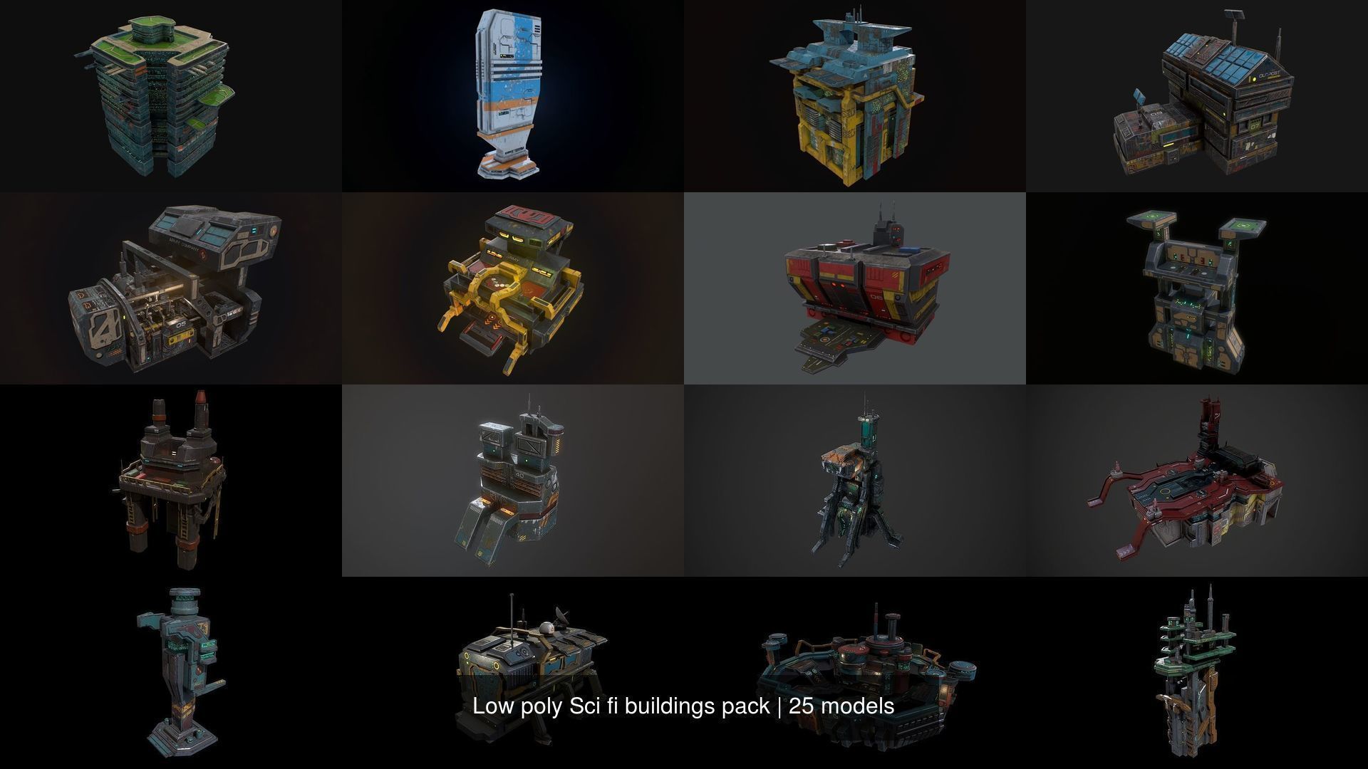Low poly Sci fi buildings pack 3D Model Collection | CGTrader