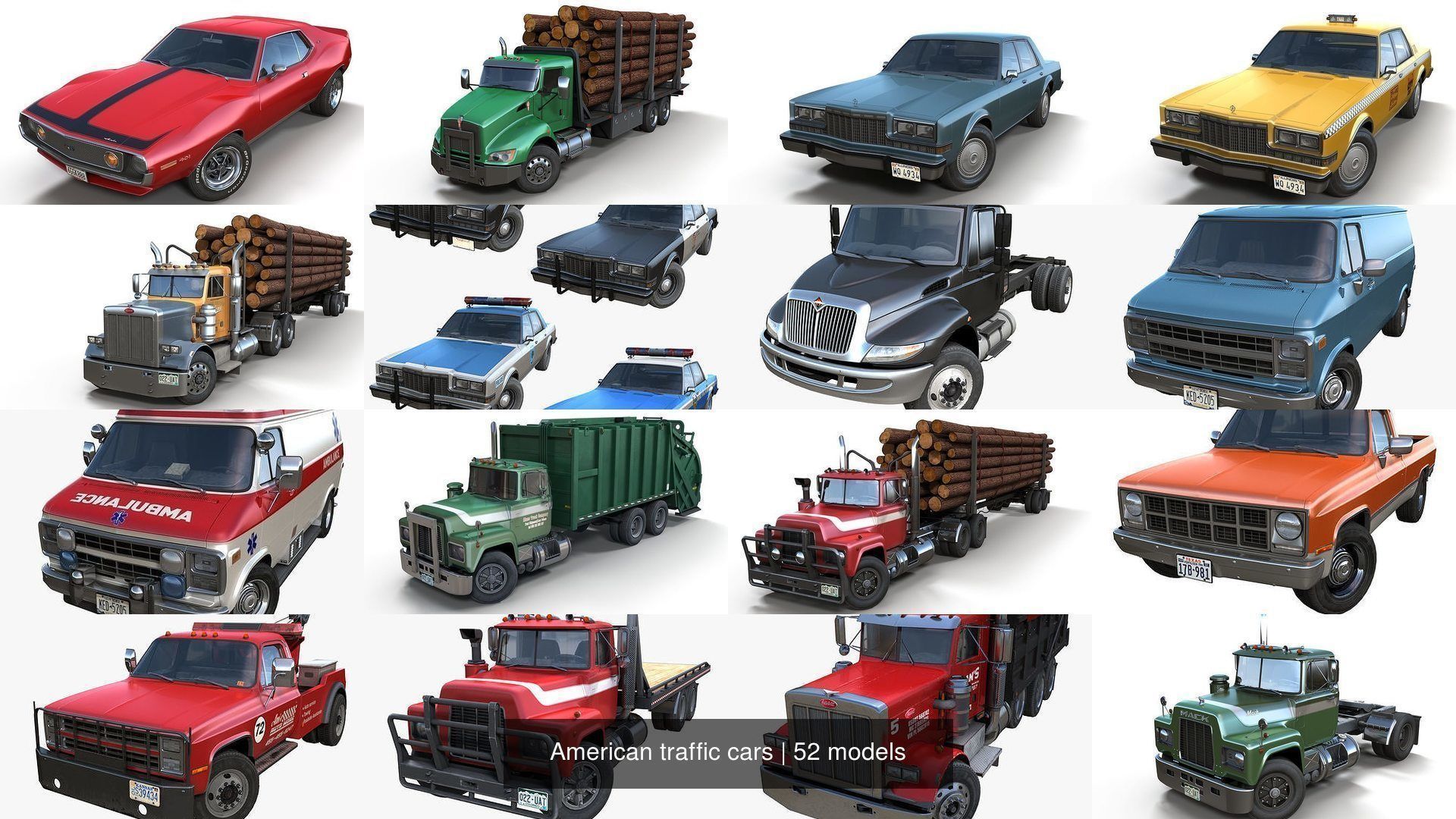 3D Model Collection American traffic cars VR / AR / low-poly | CGTrader