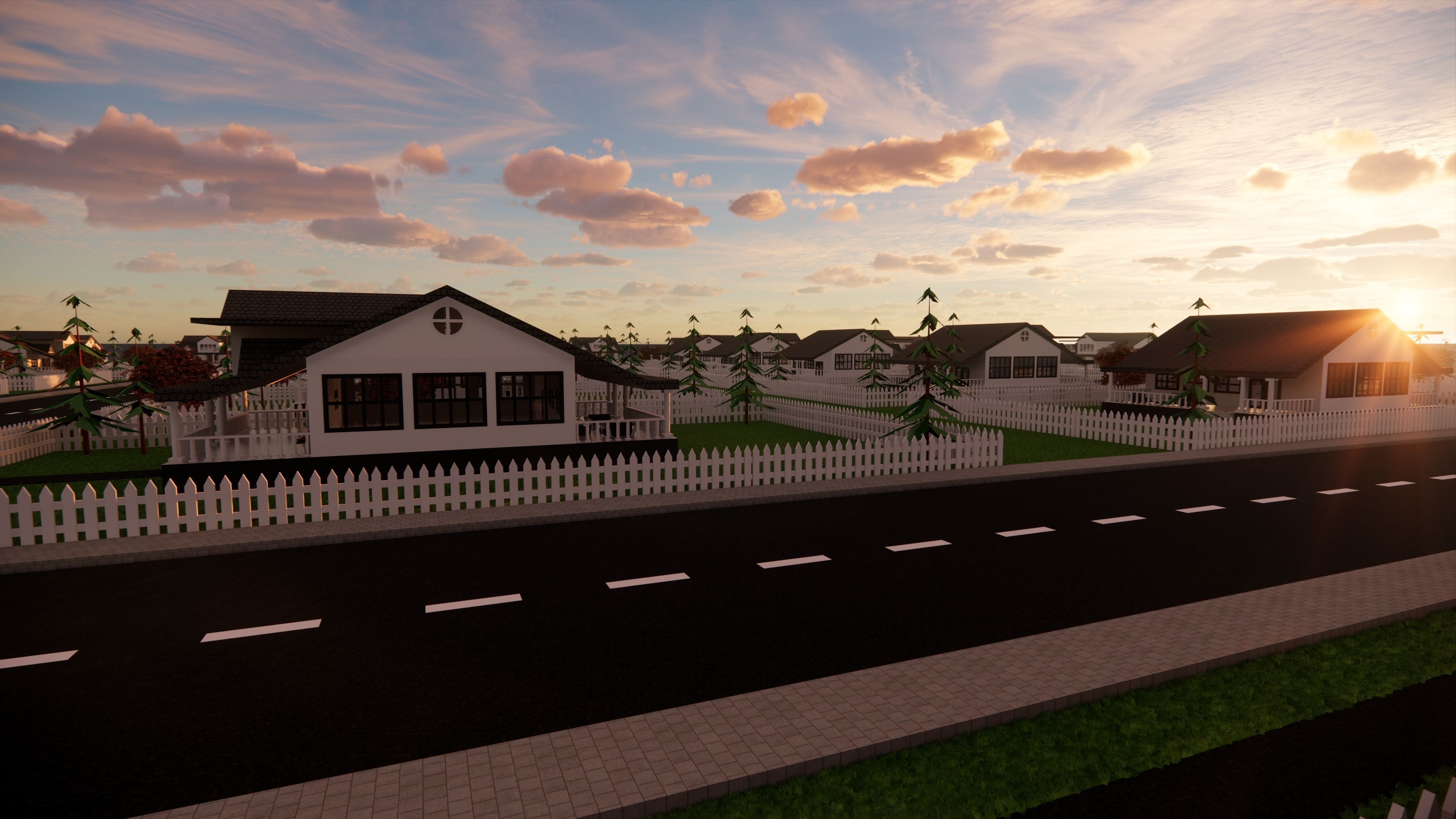 3D Neighborhood Model 2 residential area with houses and trees 3D model ...