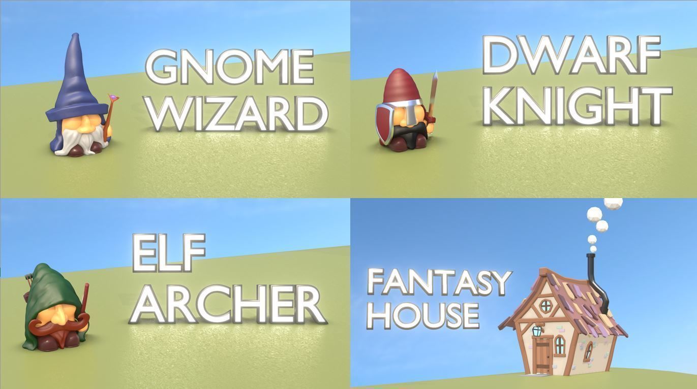 3D model Fantasy Group - Funny Team with Funny House VR / AR / low-poly ...