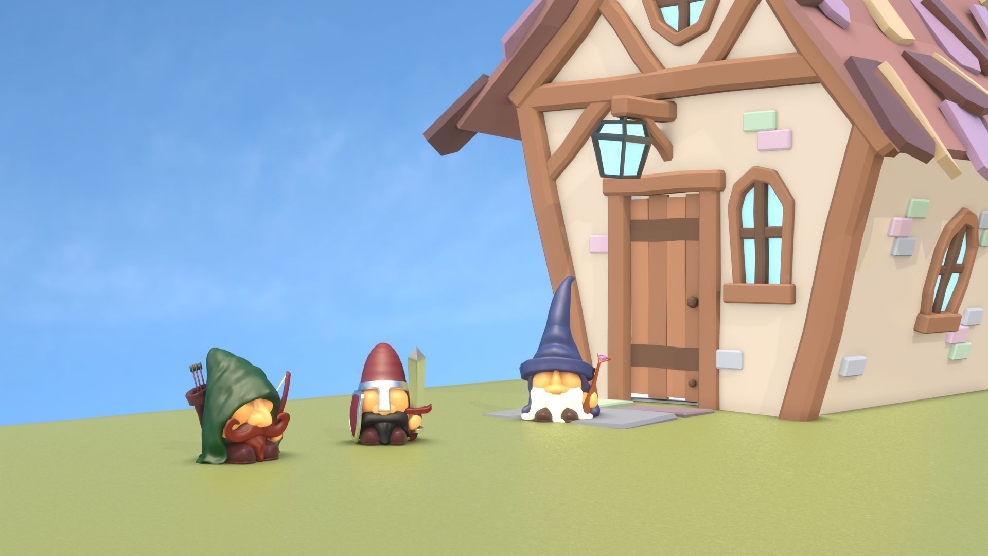 3D model Fantasy Group - Funny Team with Funny House VR / AR / low-poly ...