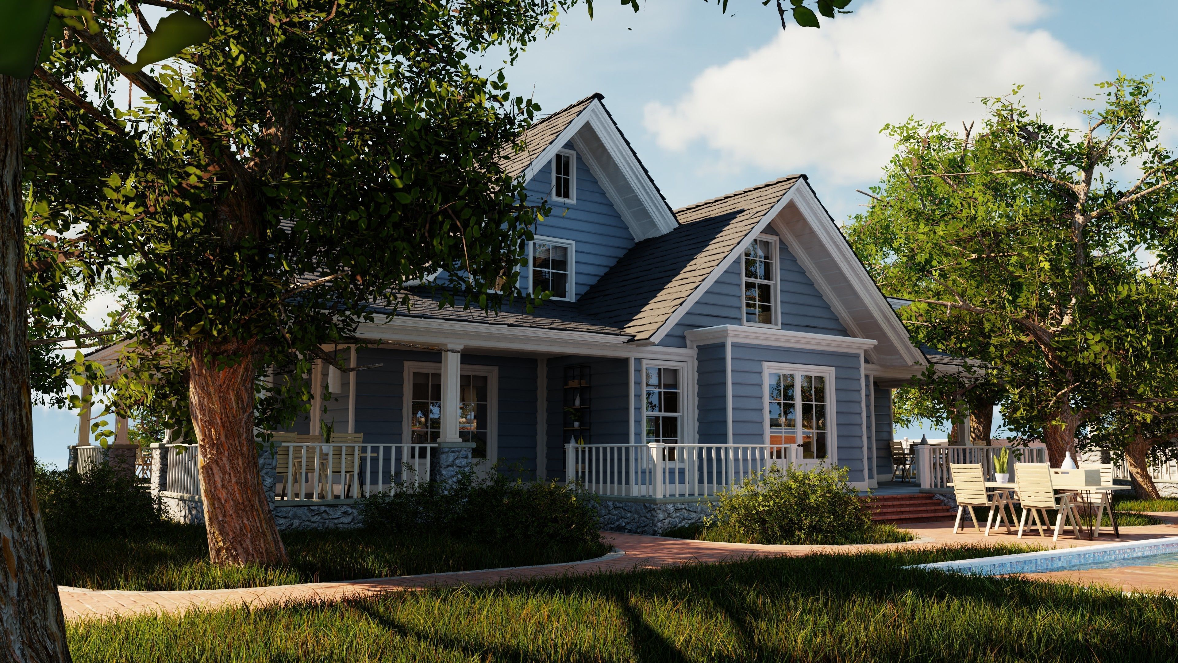 3D model Classic style porch house with furniture VR / AR / low-poly ...